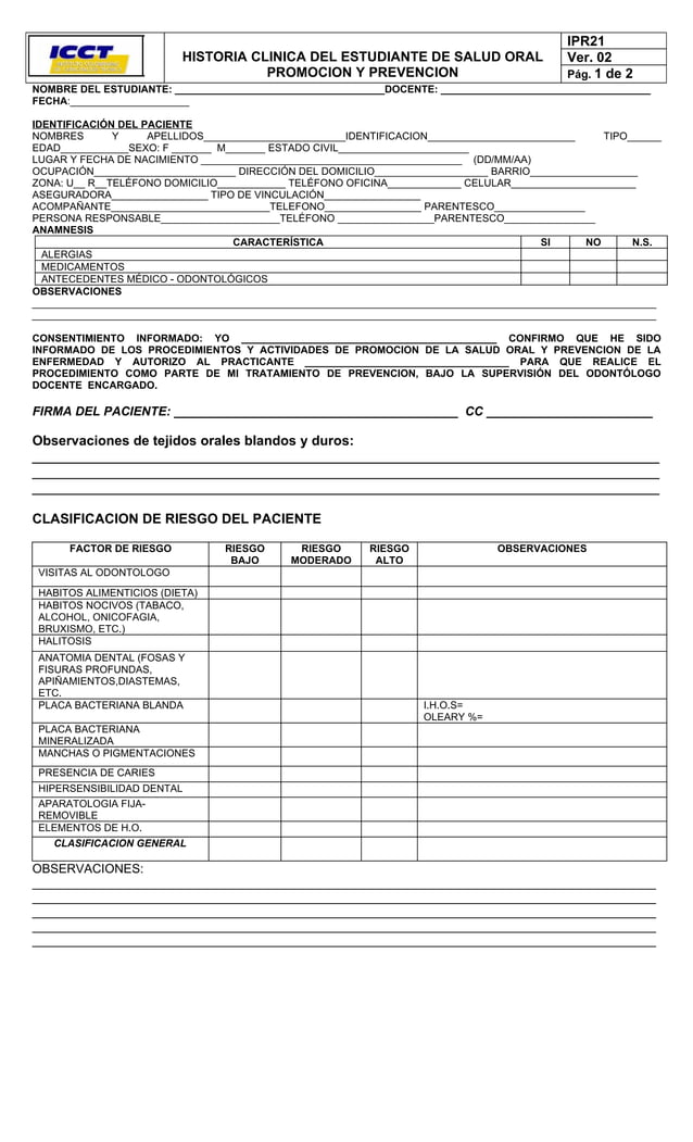 Ipr21 historia clinica salud oral | DOC