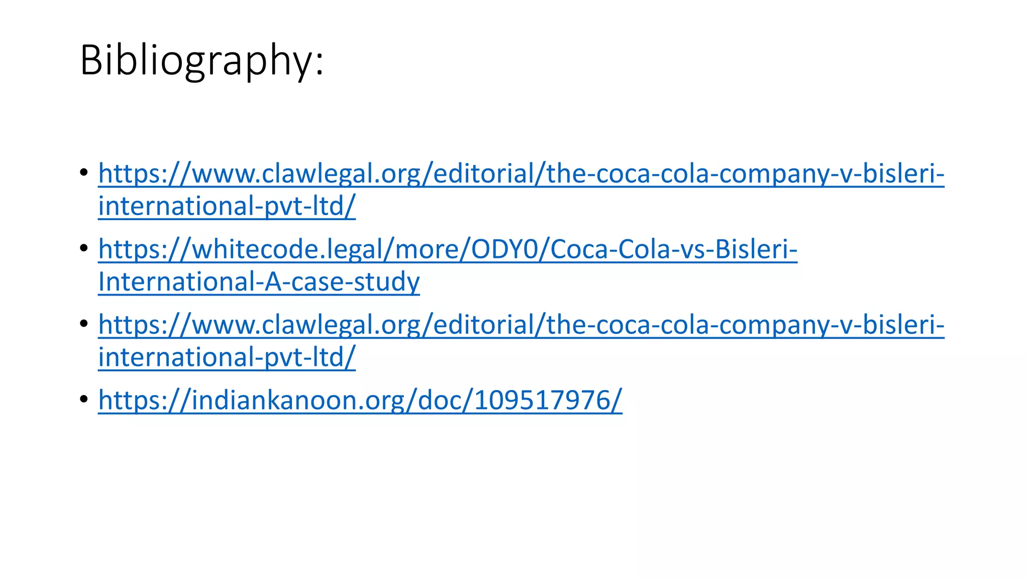 IPR CASE STUDY between COCA COLA vs BISLERI | PPTX