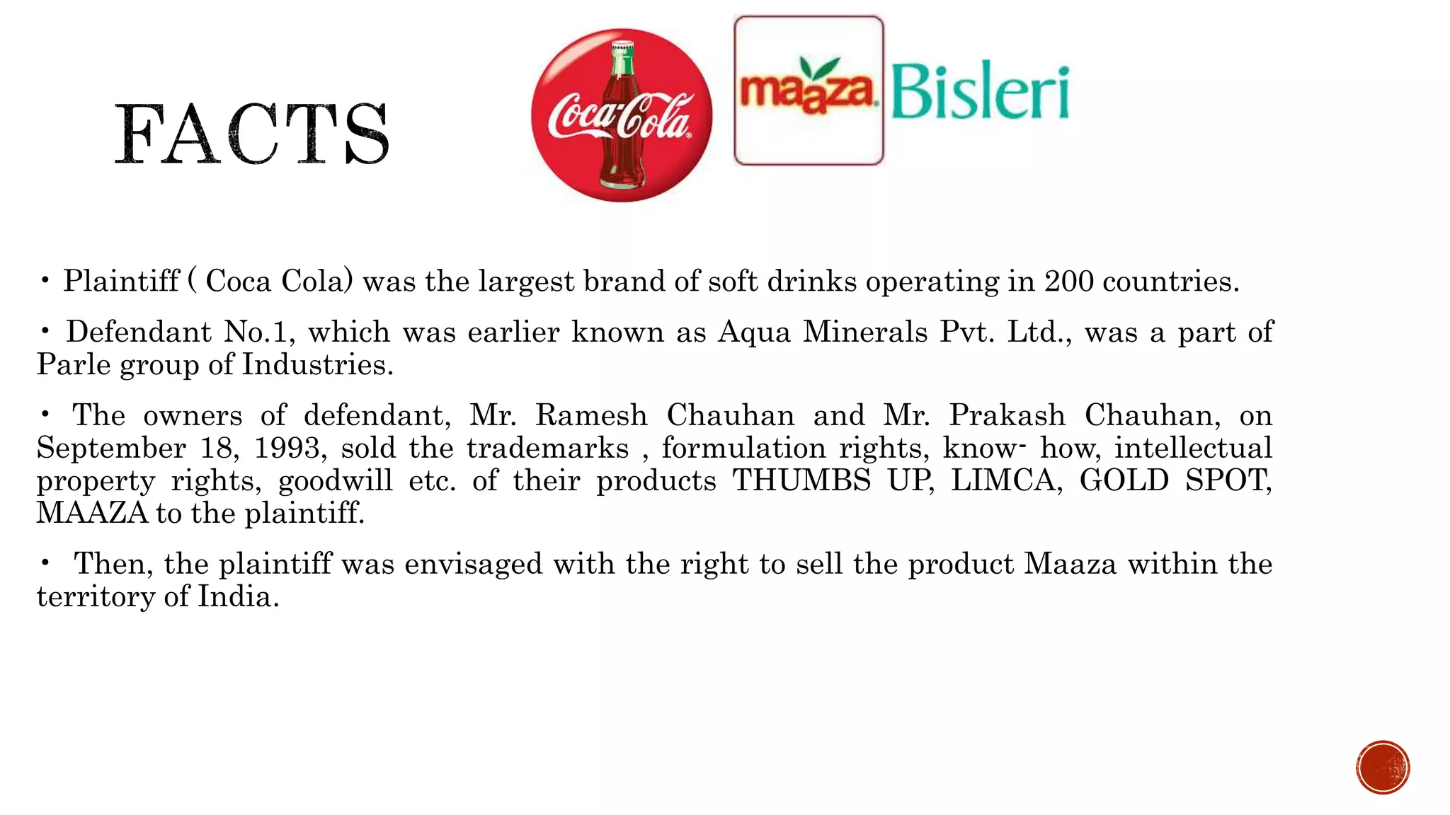 IPR CASE STUDY between COCA COLA vs BISLERI | PPTX