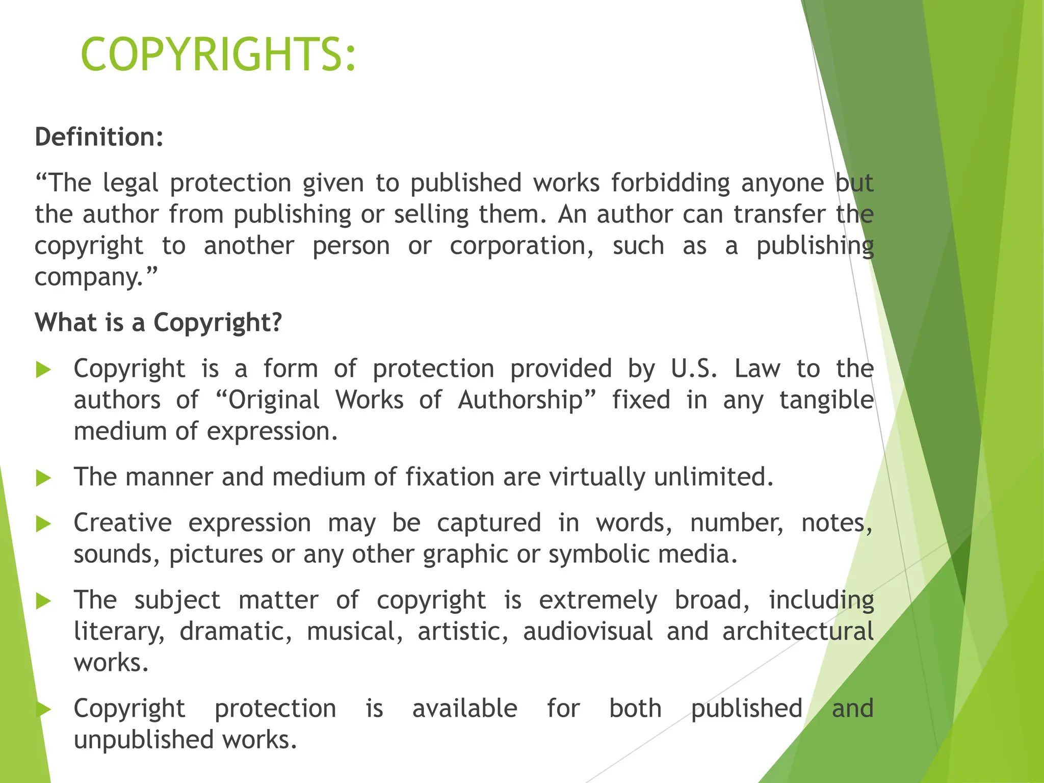 INTELLECTUAL PROPERTY RIGHTS TYPE Copyrights LAW.pptx