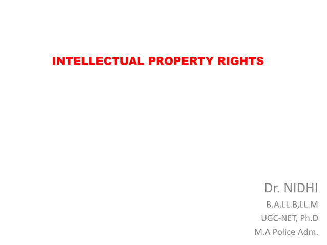 Intellectual property rights lecture.it contain general introduction, meaning and components of ...