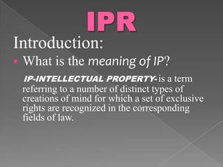 IPR-"Intellectual Propert Rights" Basics for B. Pharm GTU Students | PPT