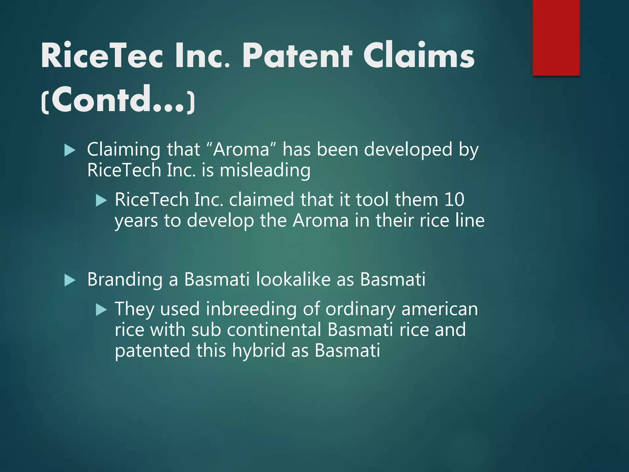 Case Study on Basamati Rice Patent Battle | PPTX
