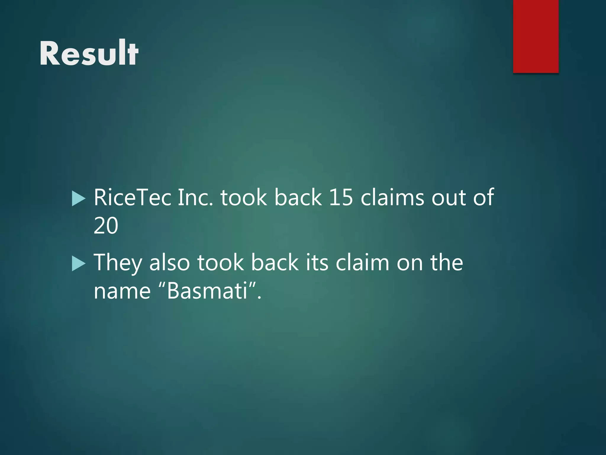 Case Study on Basamati Rice Patent Battle | PPTX