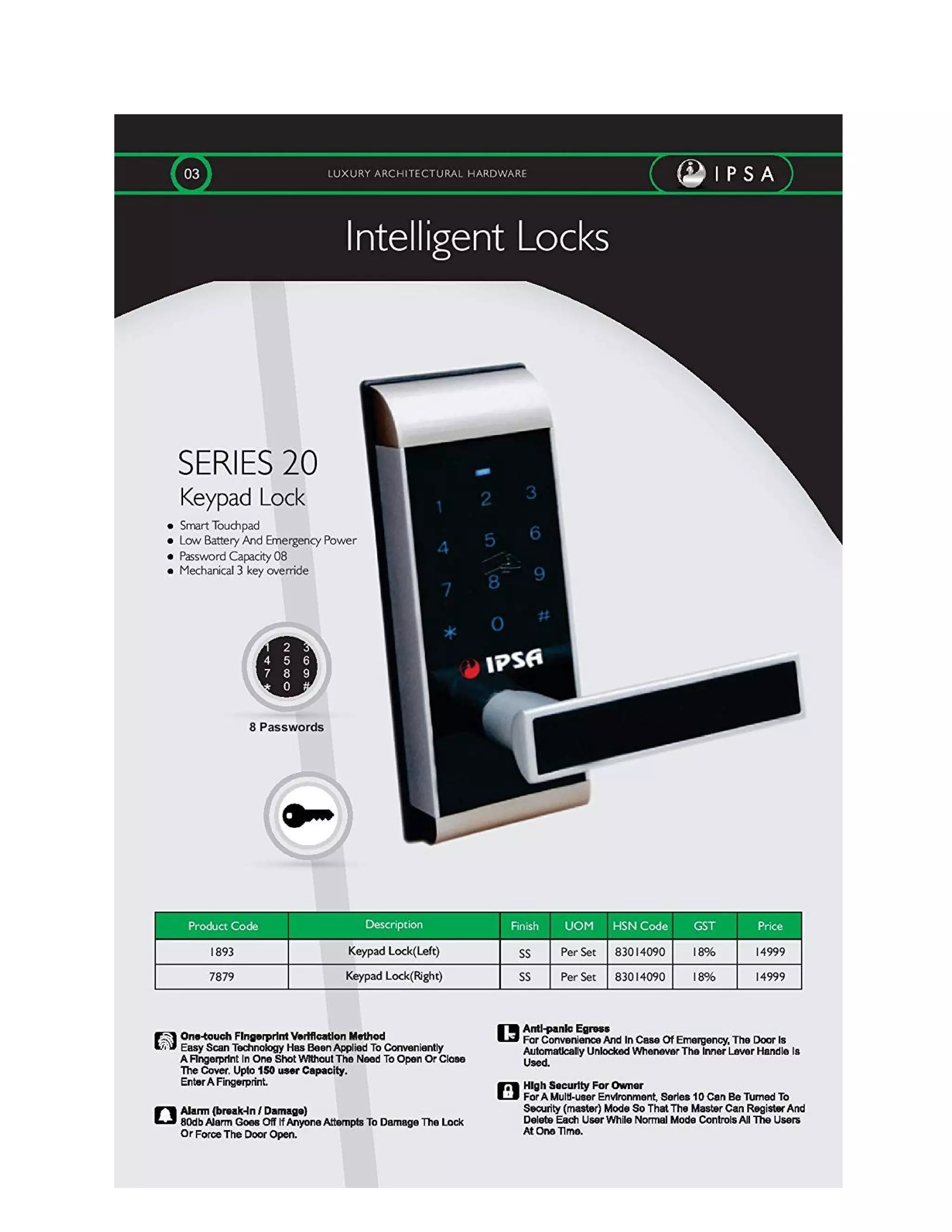 Ipsa series 20 digital keypad lock | PDF