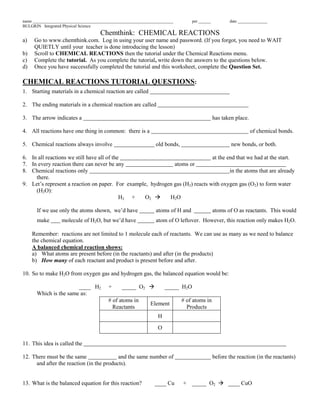 Chemthink: Chemical Reactions Tutorial guide | PDF | Chemistry | Science