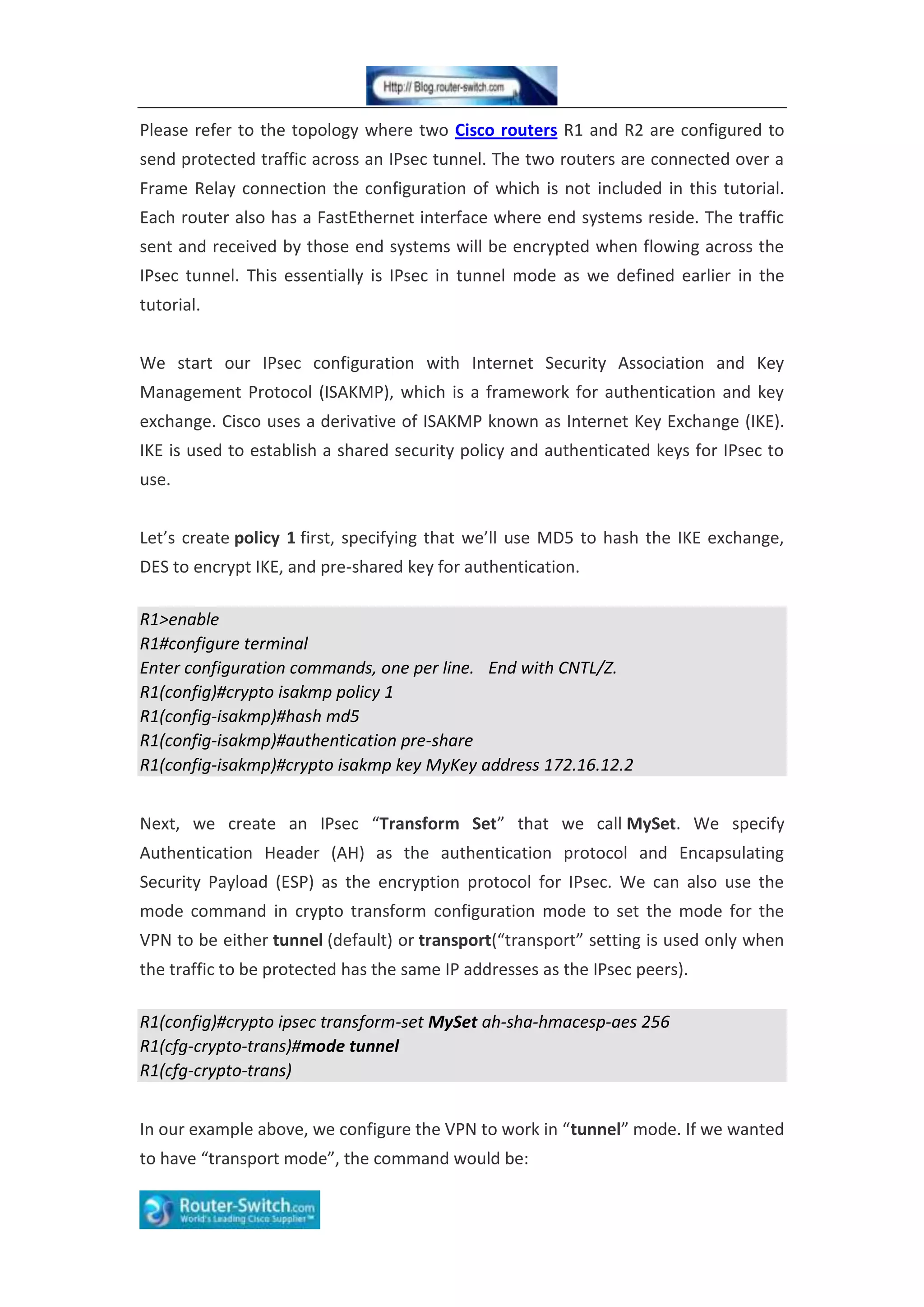 I psec tunnel vs transport mode | DOCX