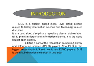 E-LIS: Disciplinary Repository For Library and Information Sciences | PDF