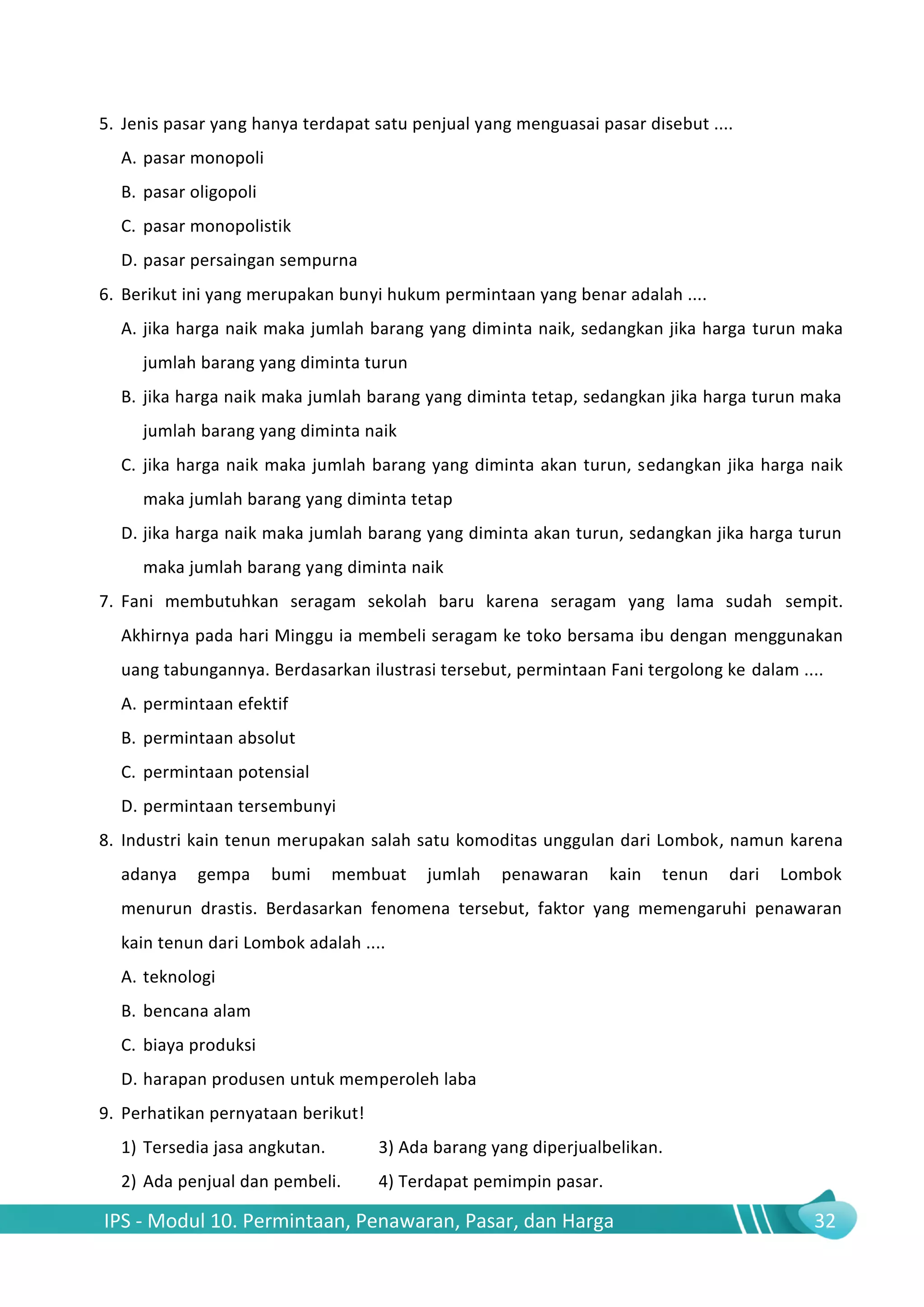 Ips modul 10 permintaan, penawaran, pasar, dan harga | PDF