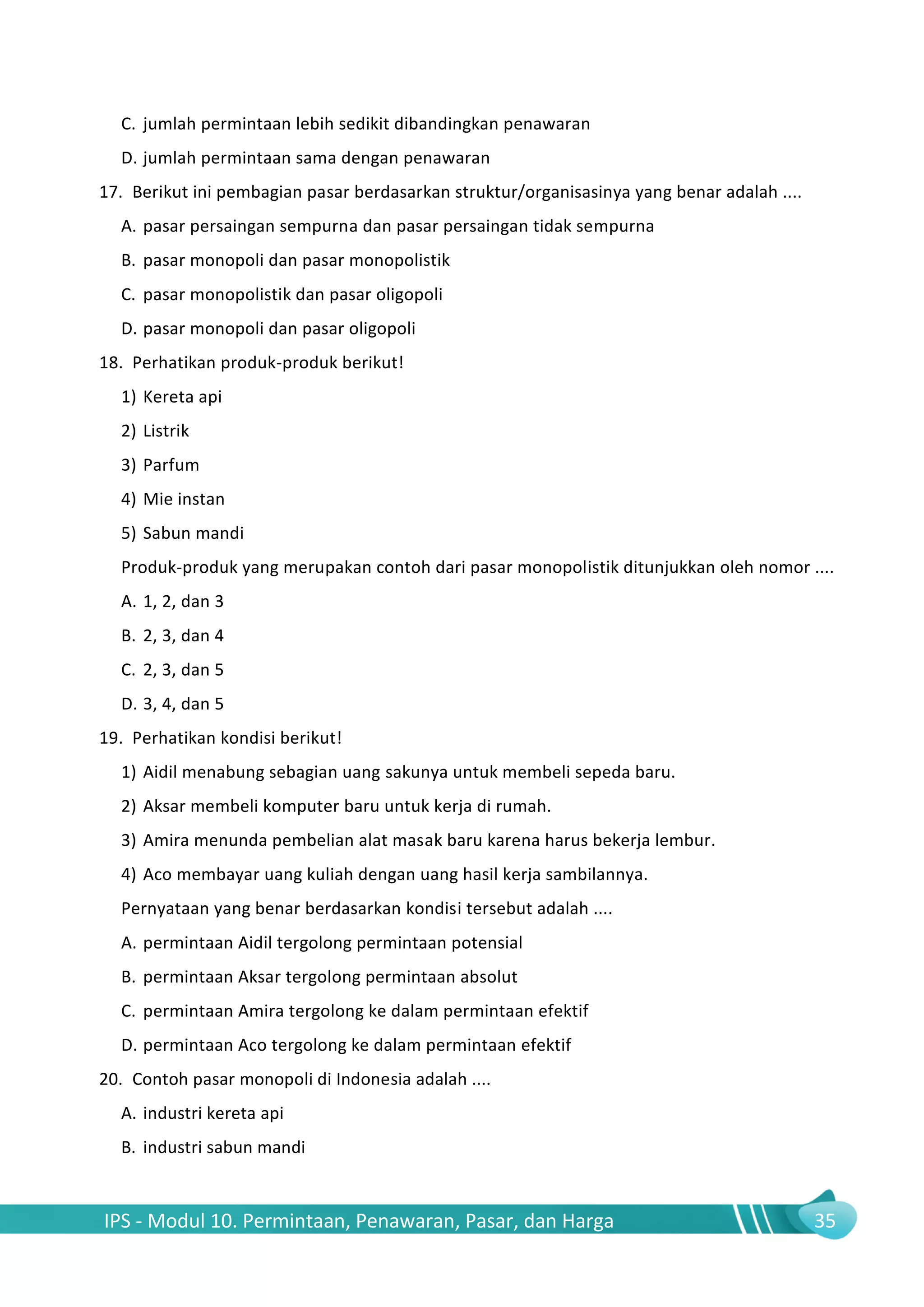 Ips modul 10 permintaan, penawaran, pasar, dan harga | PDF