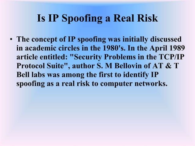 Ip spoofing ppt | PPTX | Computer Networking | Computing