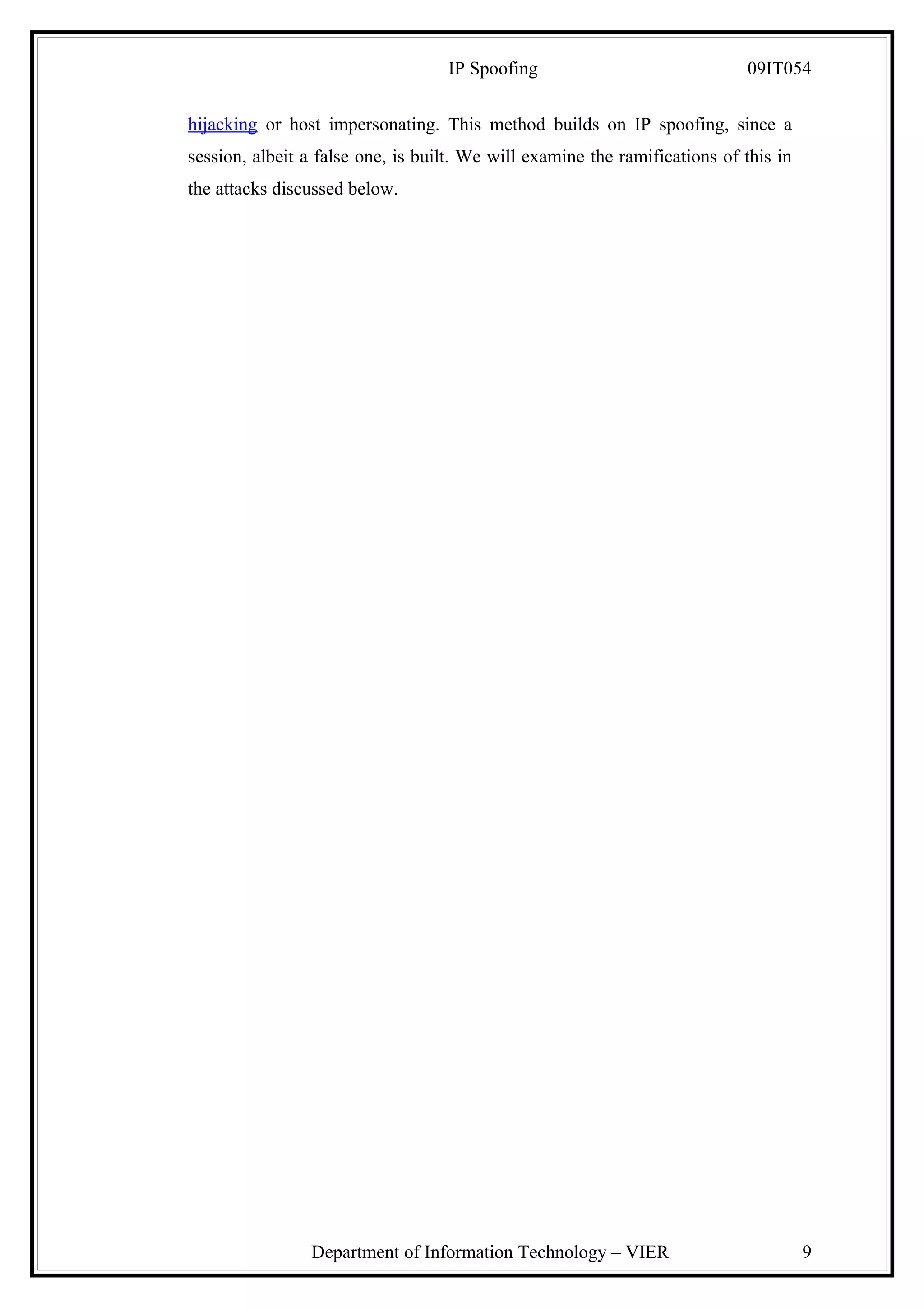 Ip spoofing (seminar report) | DOC