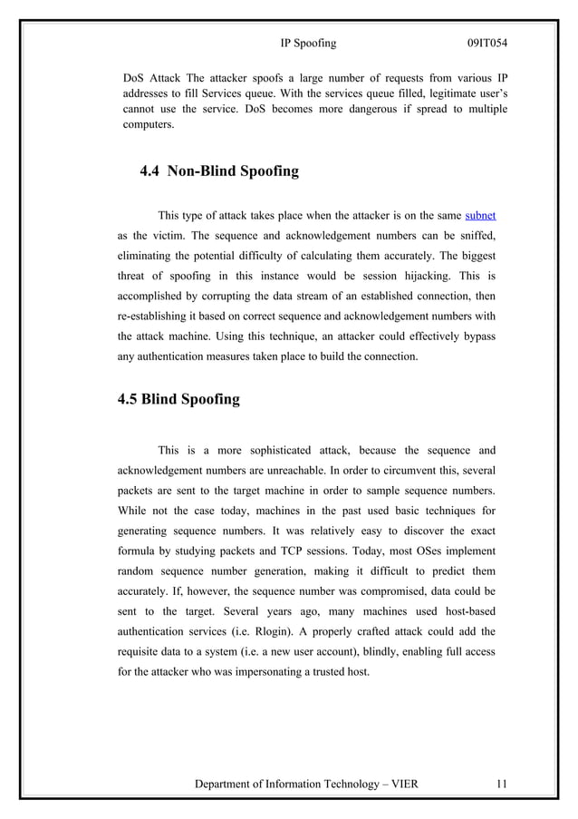 Ip spoofing (seminar report) | DOC