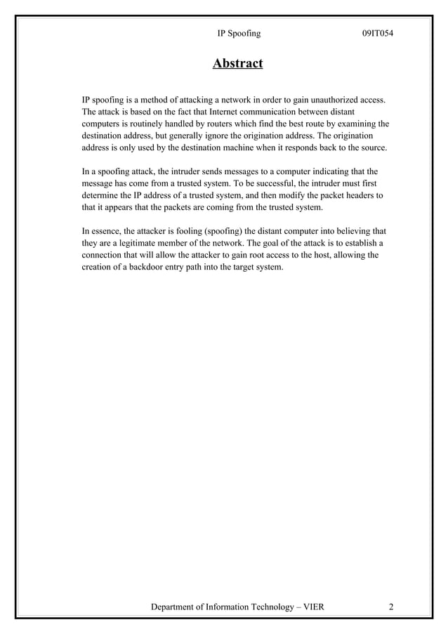 Ip spoofing (seminar report) | DOC