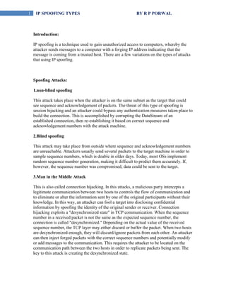 Ip spoofing & types of attachs using it | PDF
