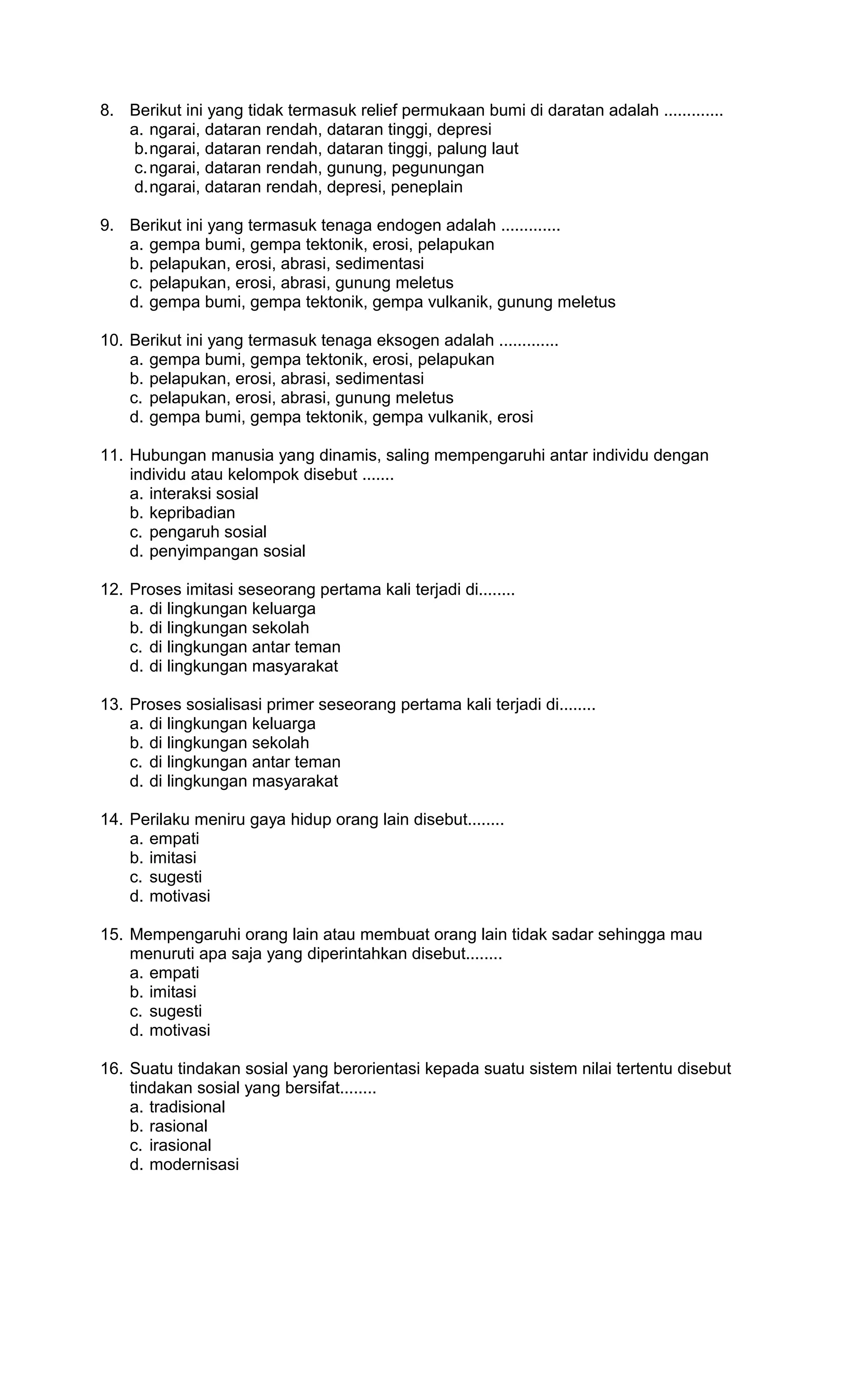 Ips terpadu smp kelas 7 contoh uas ganjil LENGKAP | PDF