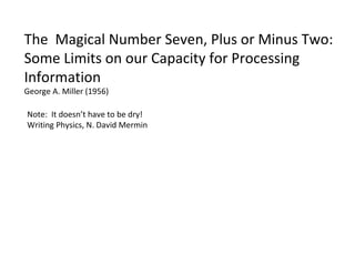 Magical Number Seven, by George Miller | PPT