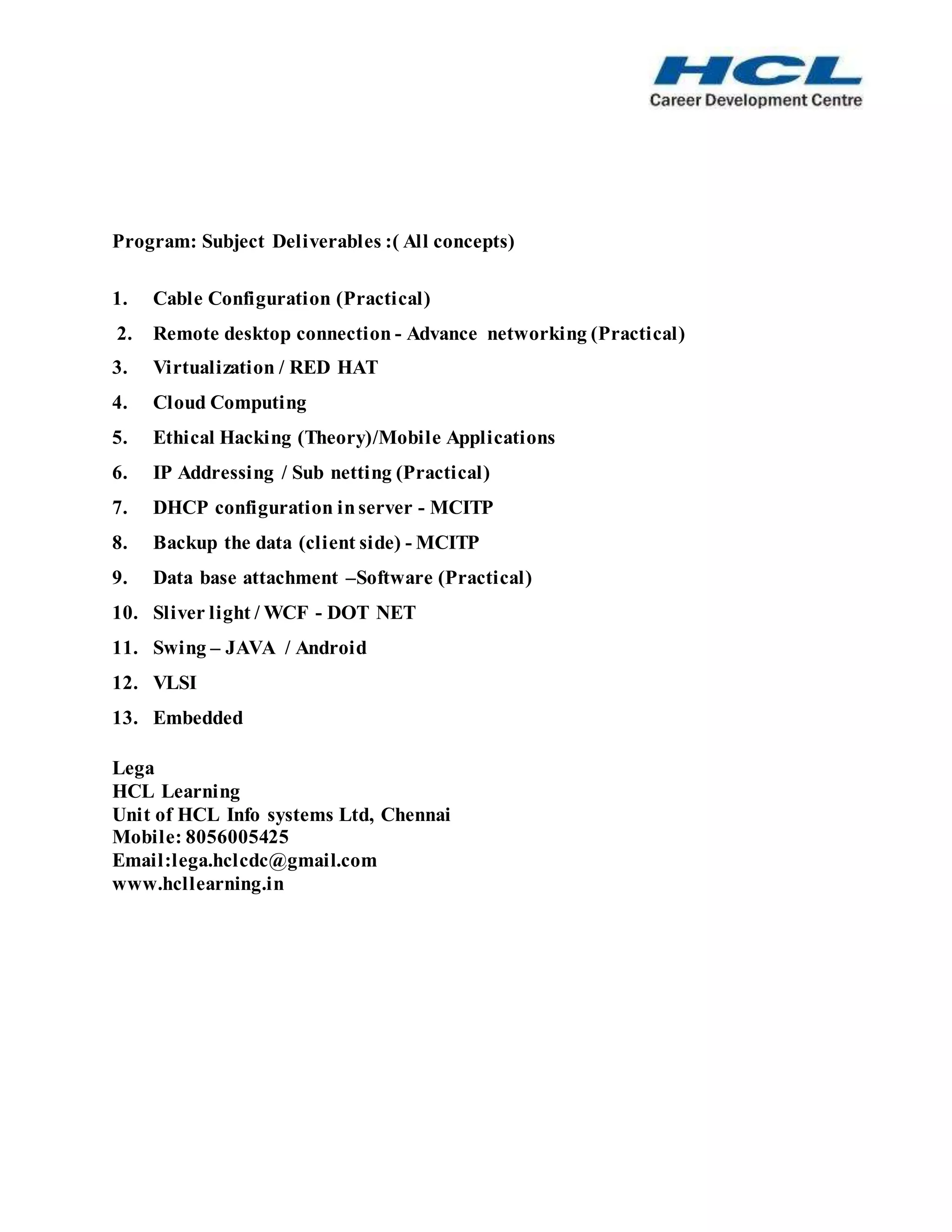 In Plant Training at HCL | PDF