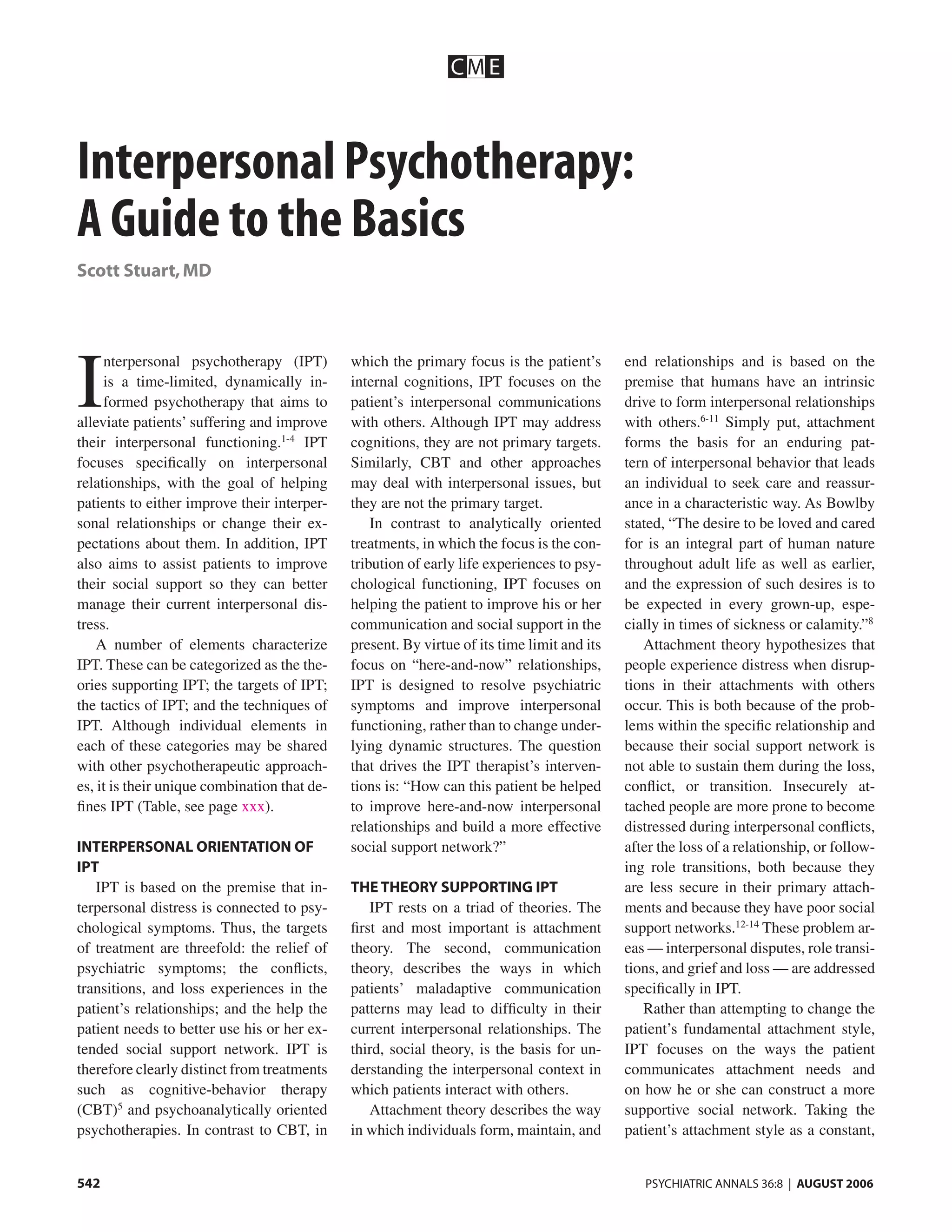 Interpersonal Psychotherapy. A Guide To The Basics. (Stuart, 2006 ...