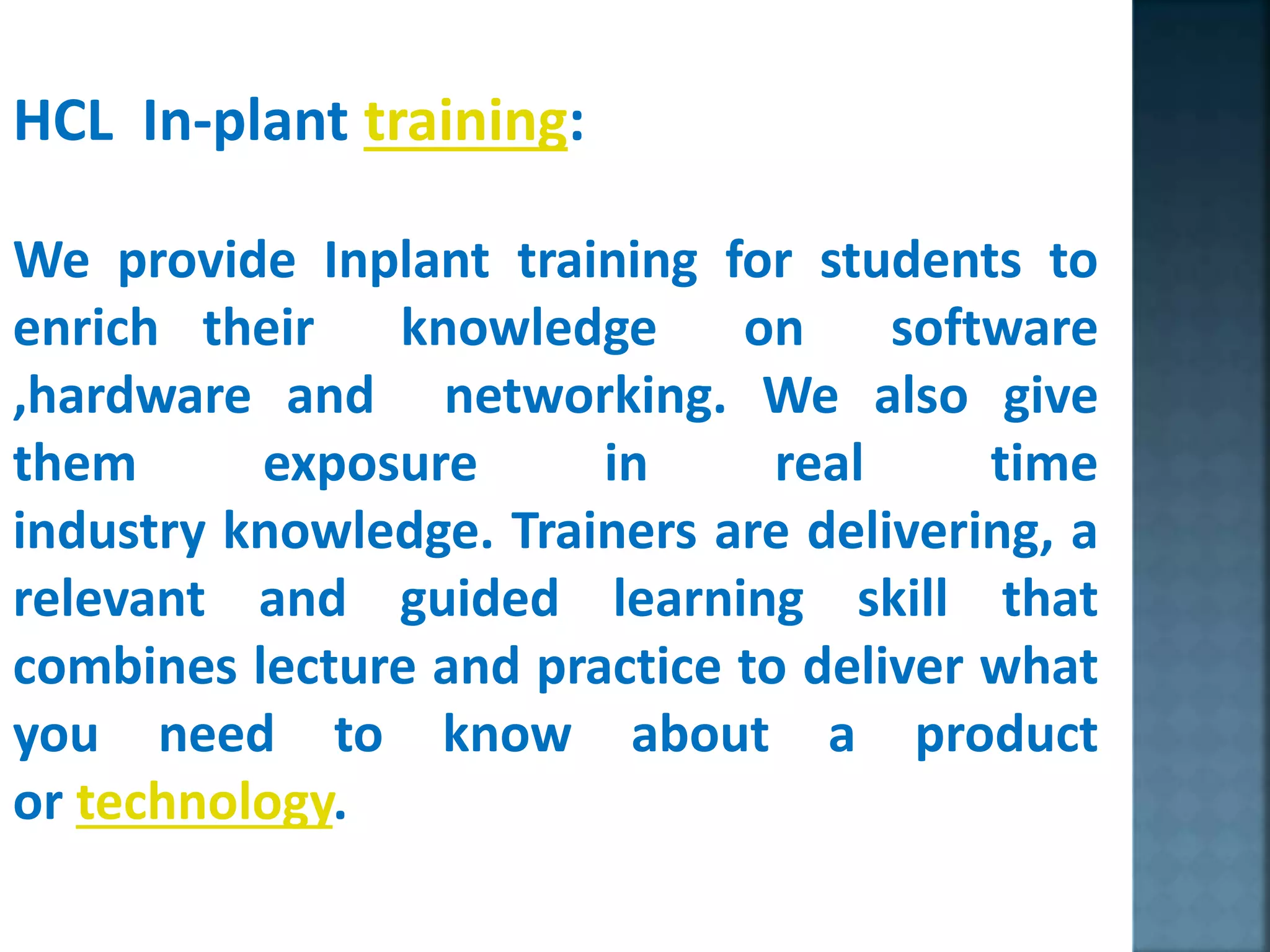 INPLANT TRAINING at HCL Velachery | PPTX