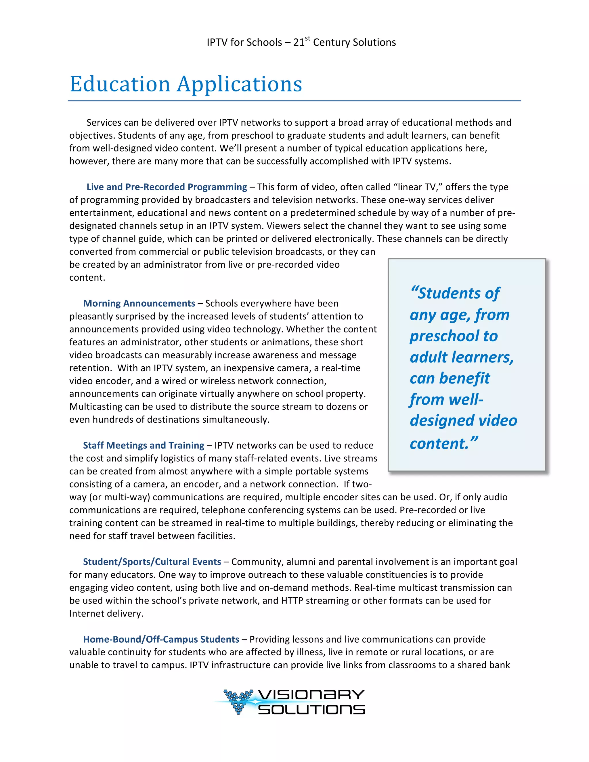 IPTV for Schools - 21st Century Solutions | PDF