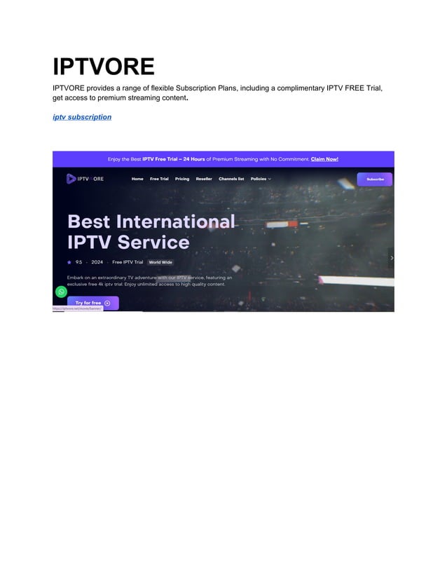 IPTVORE.provides a range of flexible Subscription Plans, including a complimentary IPTV | PDF