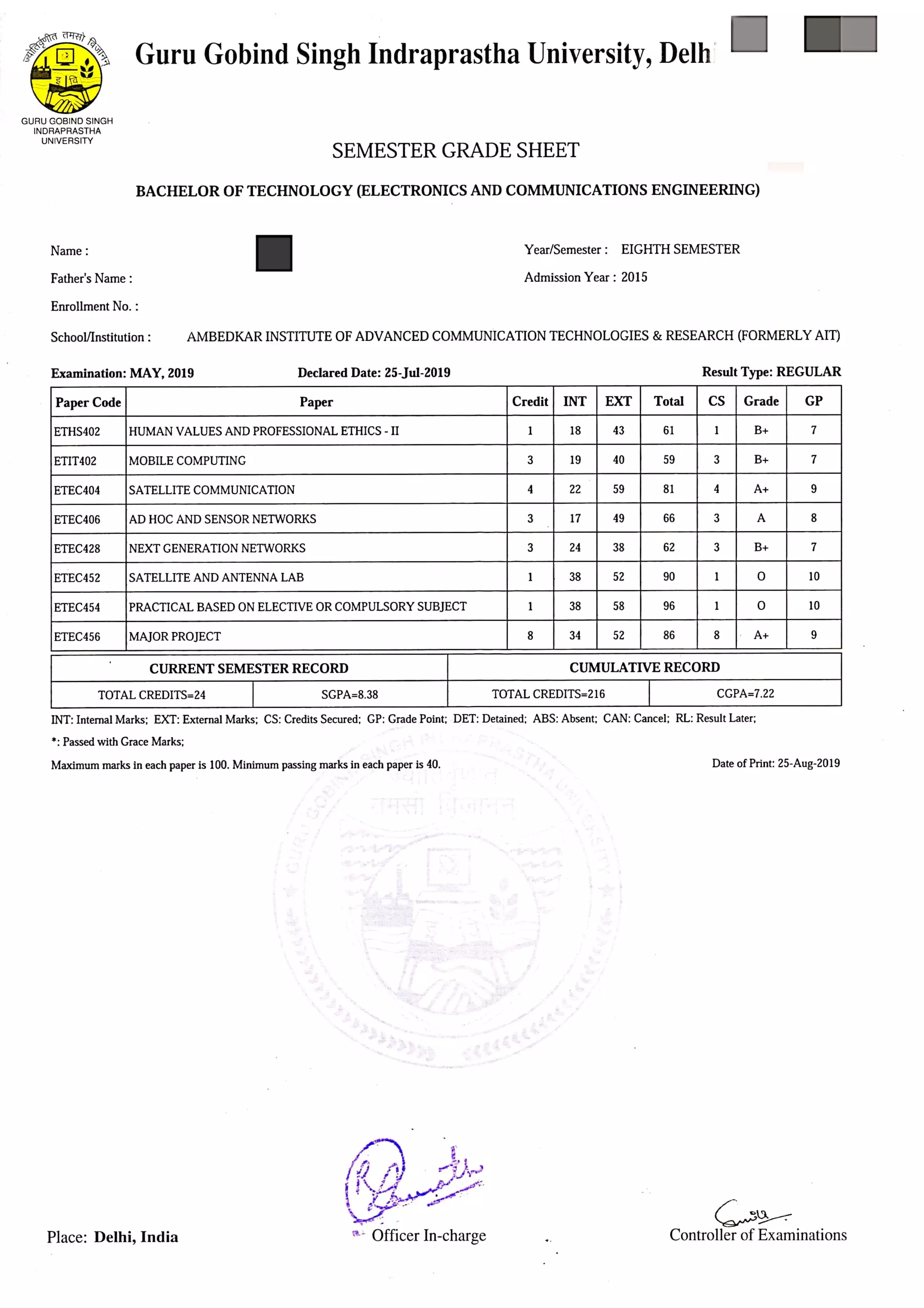 IPU BTech Marksheets | PDF