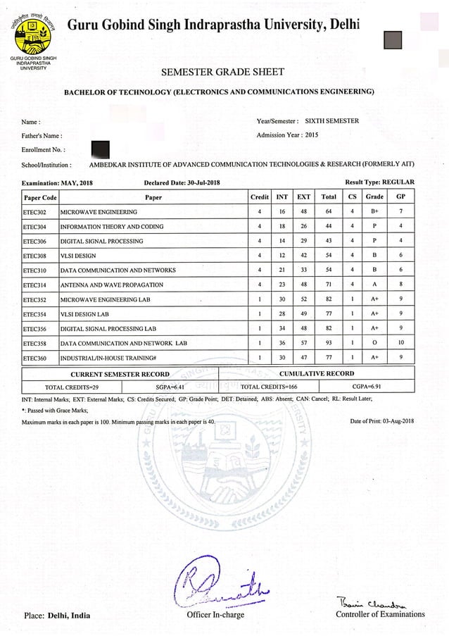IPU BTech Marksheets | PDF