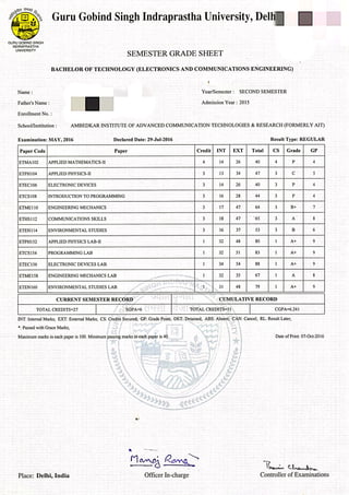 IPU BTech Marksheets | PDF