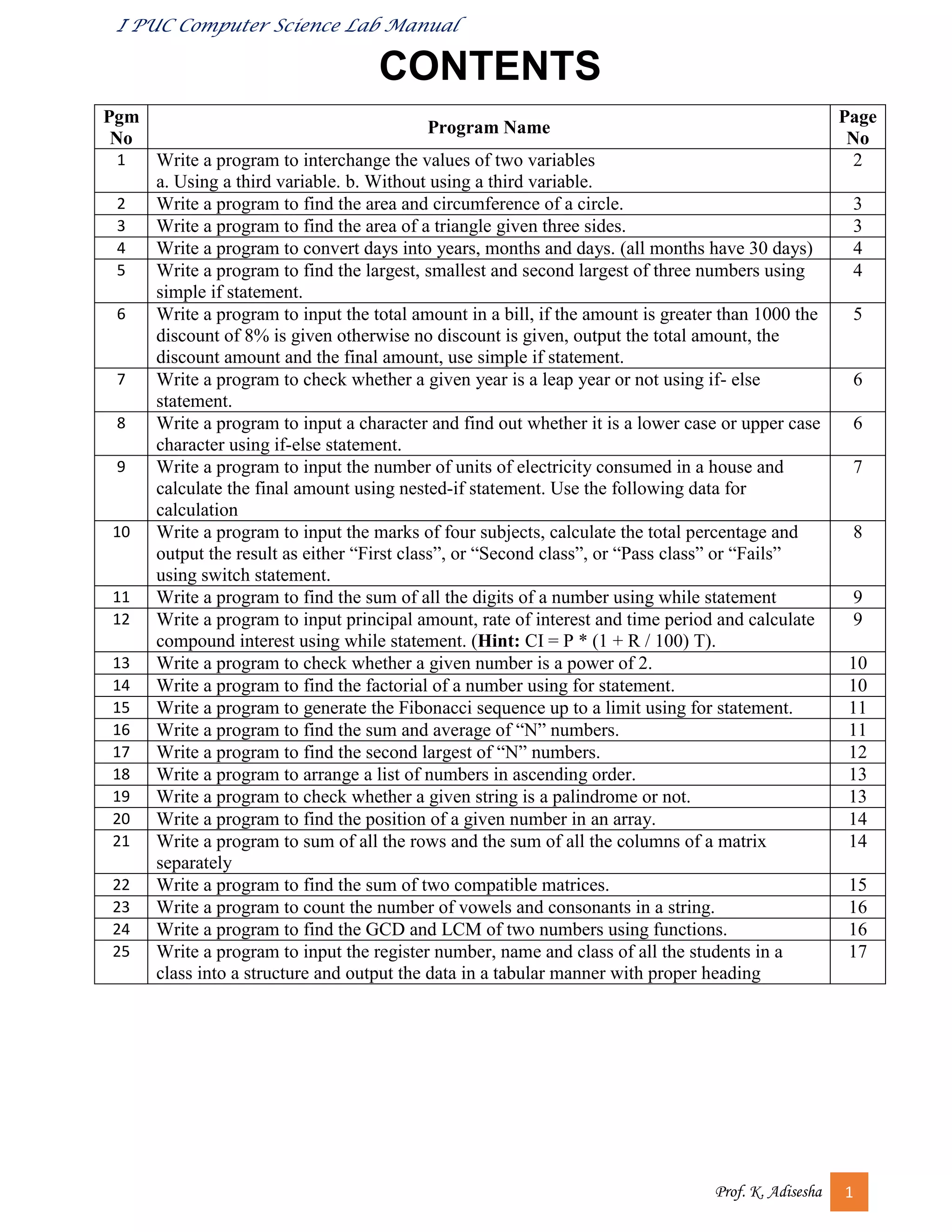 I PUC CS Lab_programs | PDF