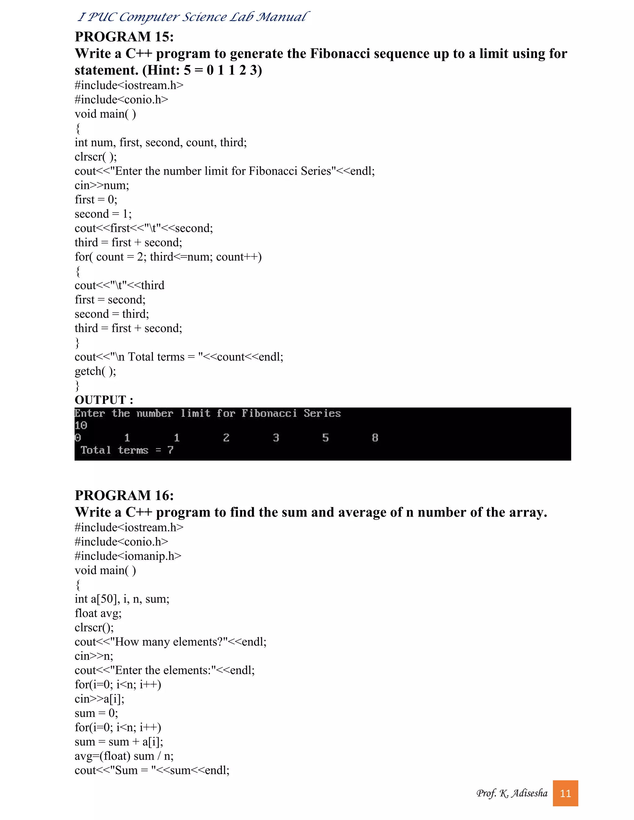 I Puc Cs Lab Programs Pdf