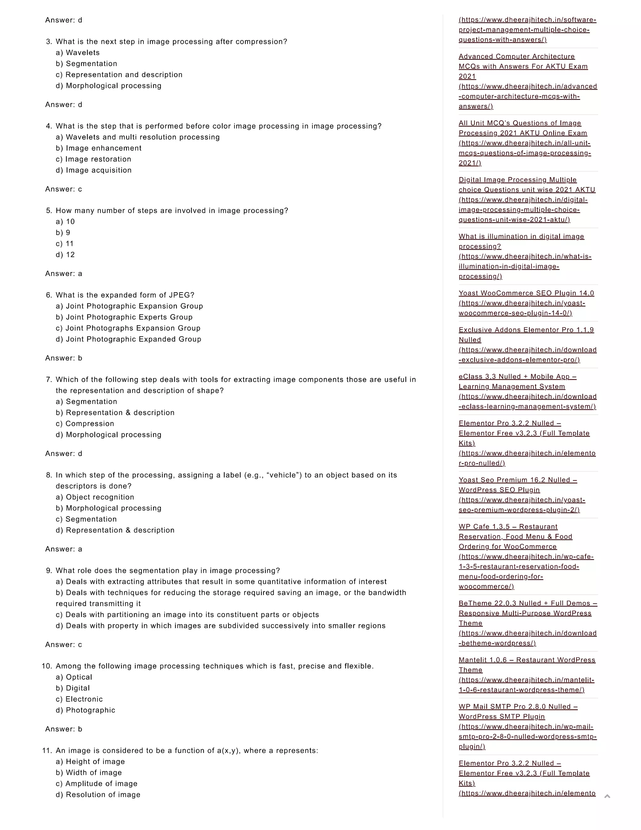 image processing MCQ AKTU final year Exam all units | PDF | Free Download