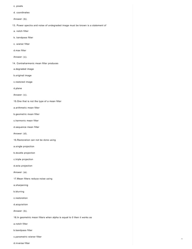 image processing MCQ AKTU final year Exam all units | PDF