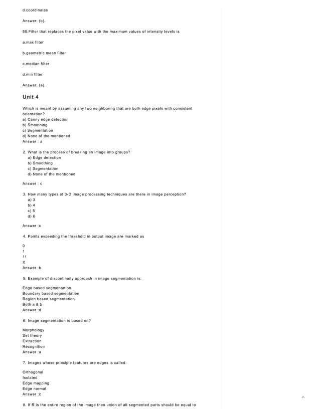 image processing MCQ AKTU final year Exam all units | PDF