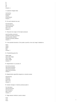 image processing MCQ AKTU final year Exam all units | PDF