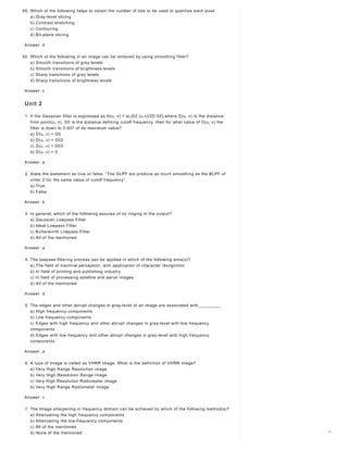 image processing MCQ AKTU final year Exam all units | PDF