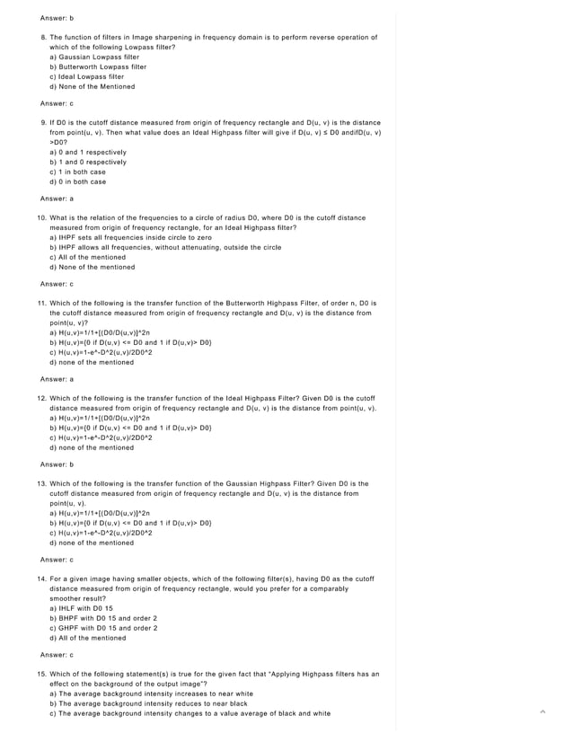 image processing MCQ AKTU final year Exam all units | PDF