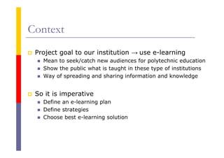 e-Learning platforms implementation on a Virtual Campus Project - A ...