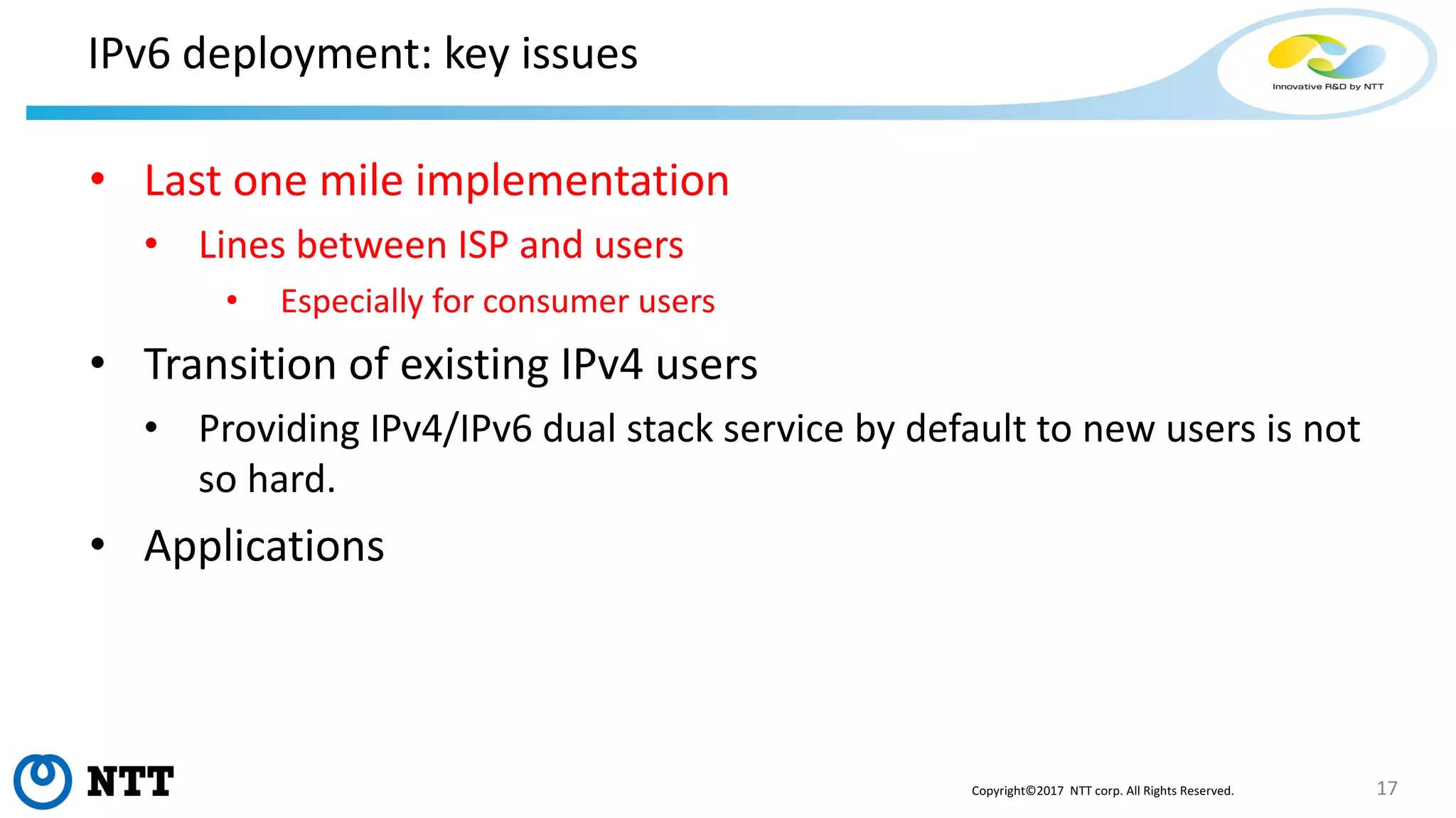 IPv6 Progress and Challenges in NTT | PPT
