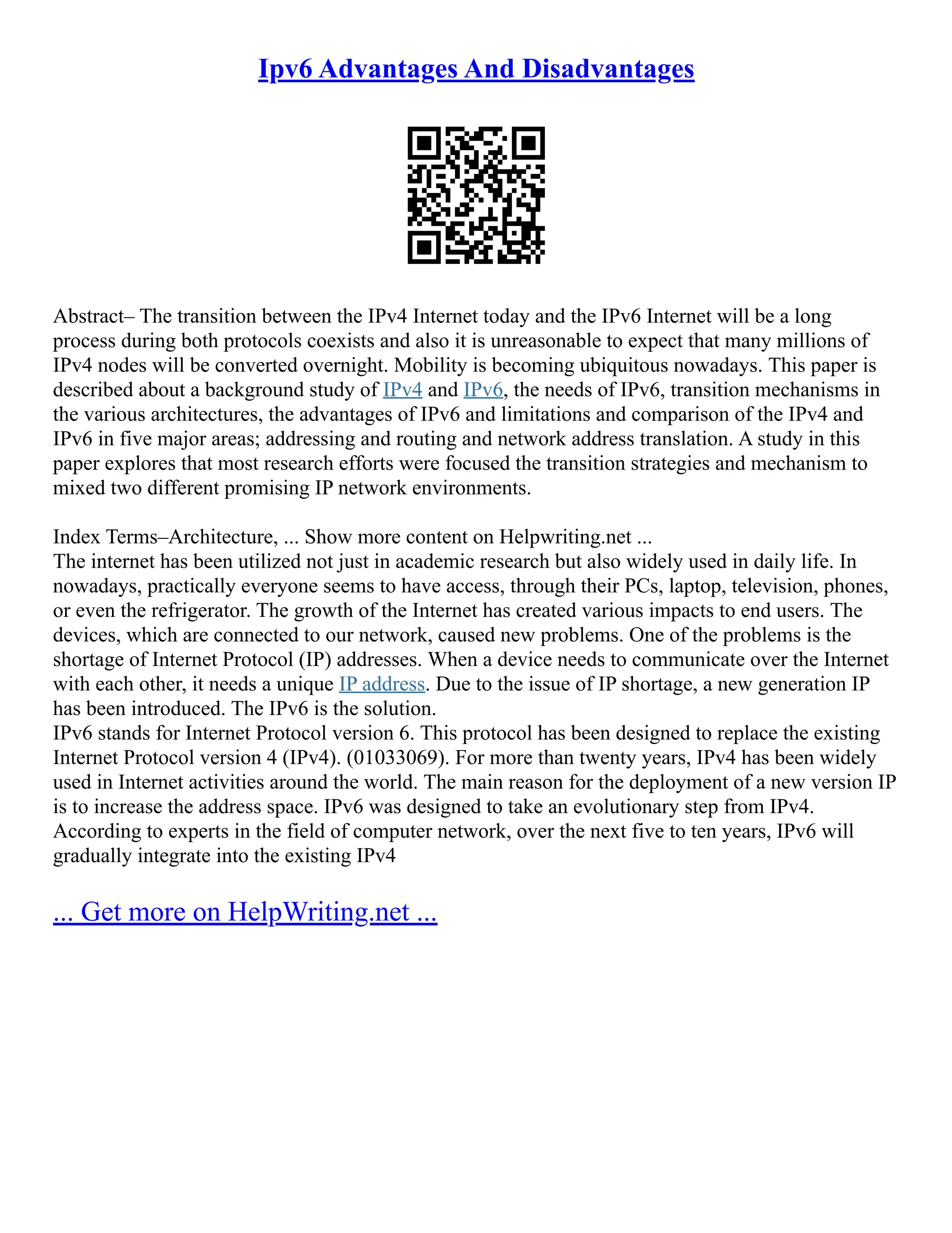 Ipv6 Advantages And Disadvantages | PDF