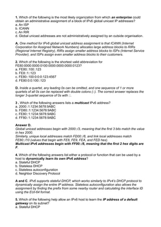Ipv6 questions | DOC | Computer Networking | Computing