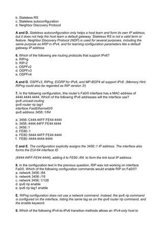 Ipv6 questions | DOC | Computer Networking | Computing