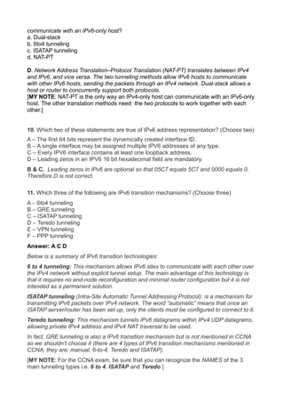 Ipv6 questions | DOC | Computer Networking | Computing