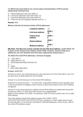 Ipv6 questions | DOC | Computer Networking | Computing