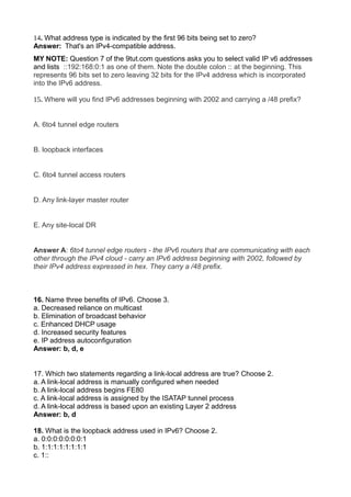 Ipv6 questions | DOC | Computer Networking | Computing