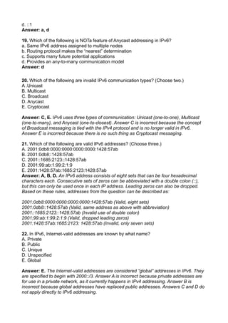 Ipv6 questions | DOC | Computer Networking | Computing
