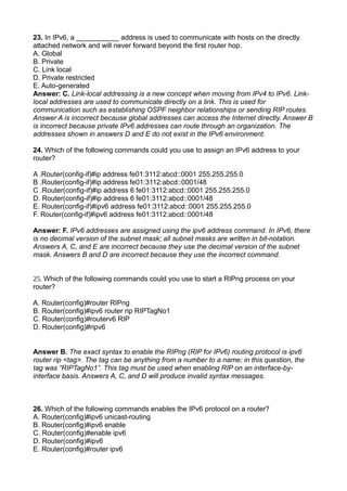 Ipv6 questions | DOC | Computer Networking | Computing