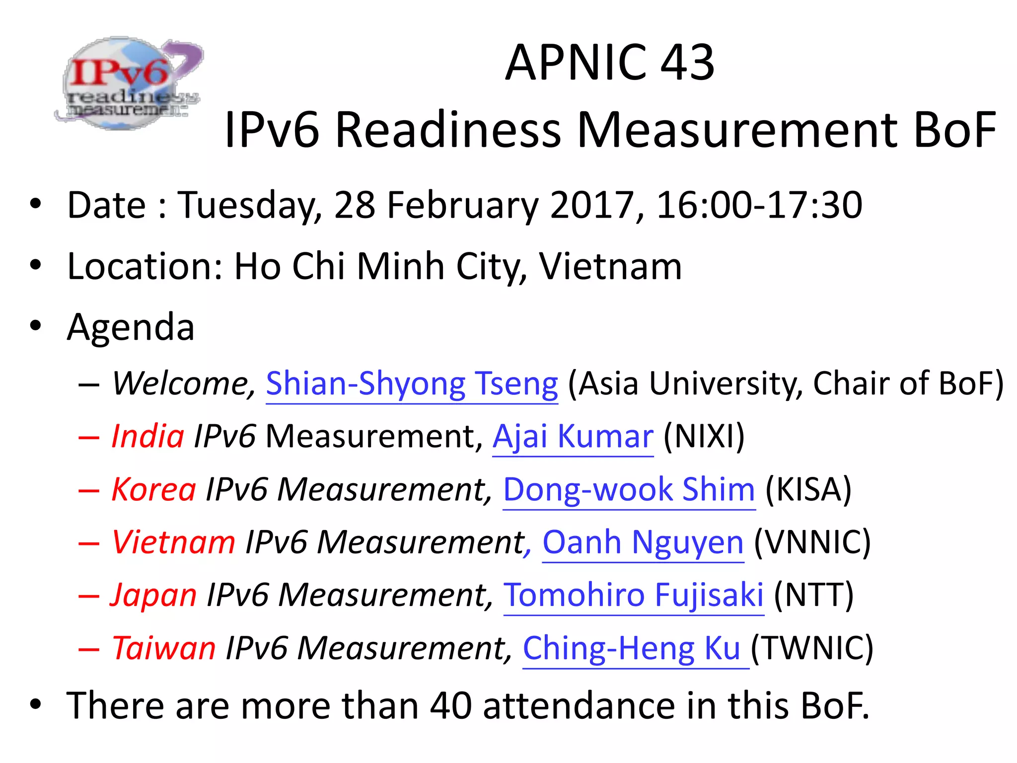 IPv6 Readiness Measurement BoF Report | PDF | Internet | Computing