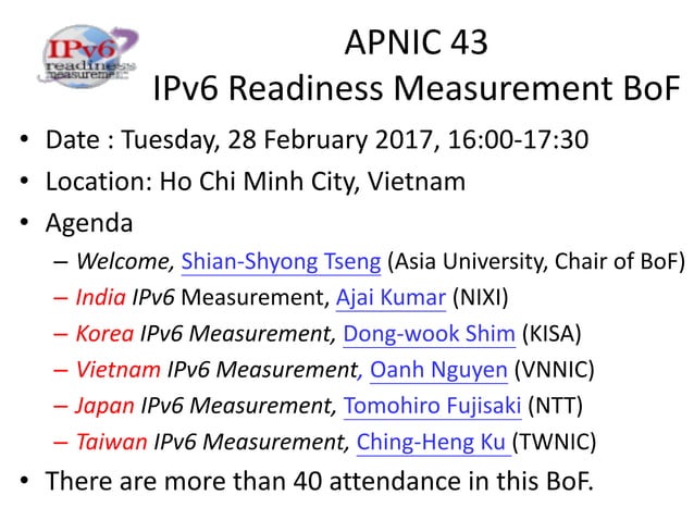 IPv6 Readiness Measurement BoF Report | PDF | Internet | Computing