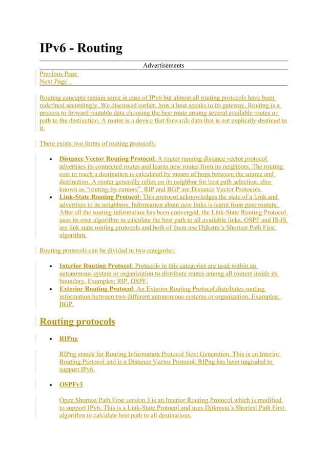 Ipv6 routing | PDF